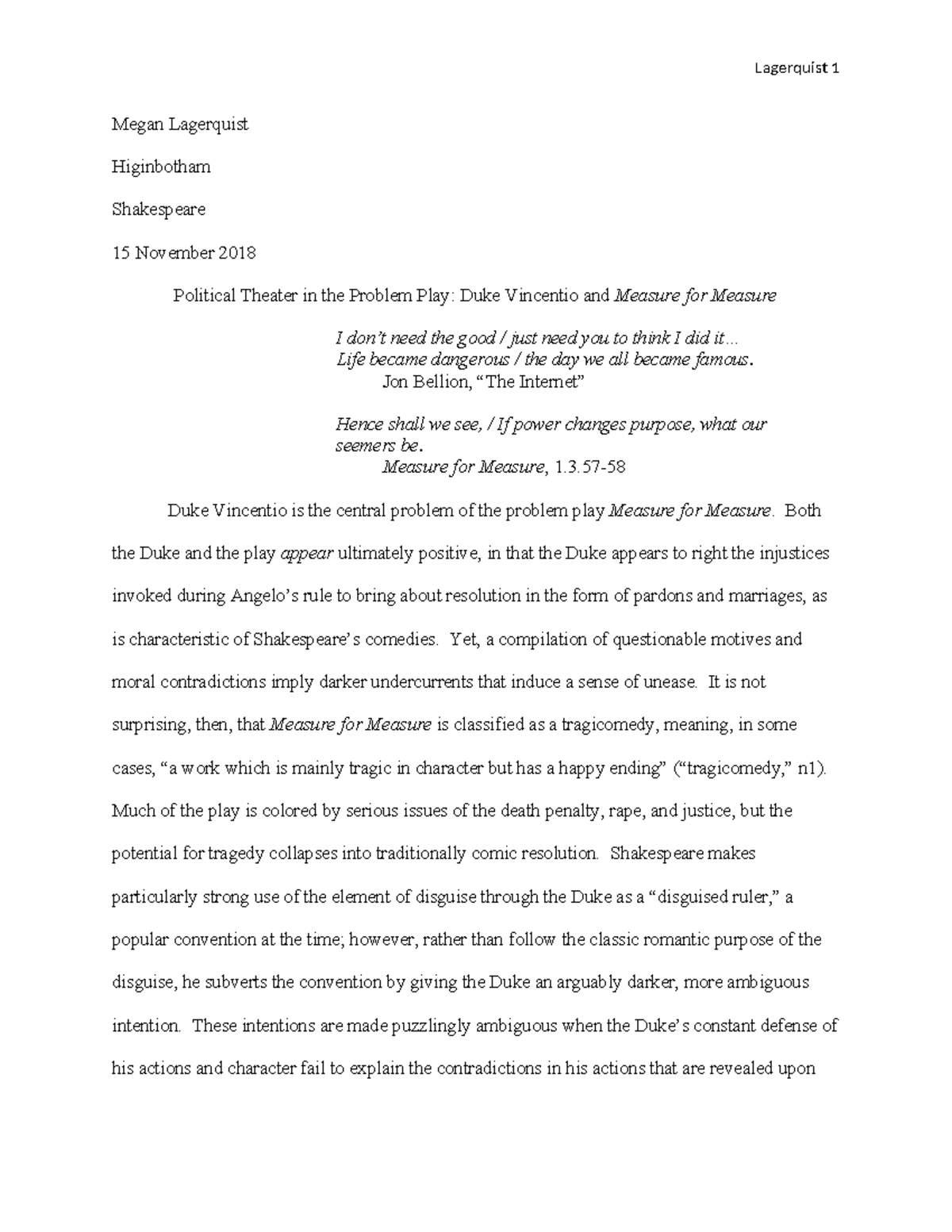 Shakespeare's Measure for Measure: Political Theater & Duke Vincentio ...