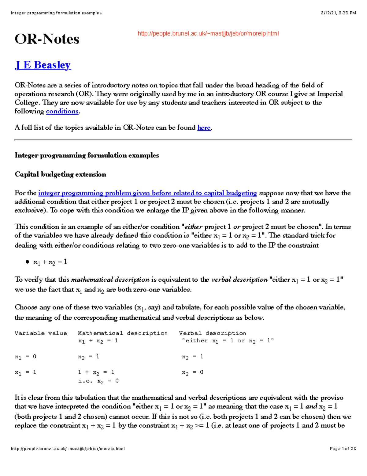 Integer Programming Formulation Examples for Operations Research (OR ...