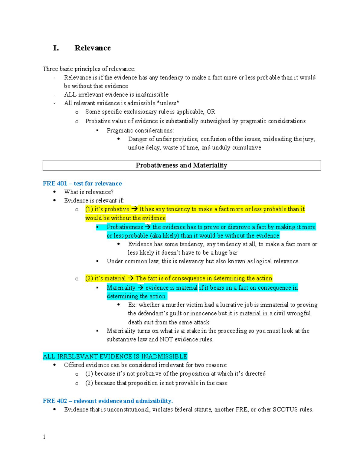 Evidence Outline: Key Principles and Admissibility (LAW 101) - Studocu