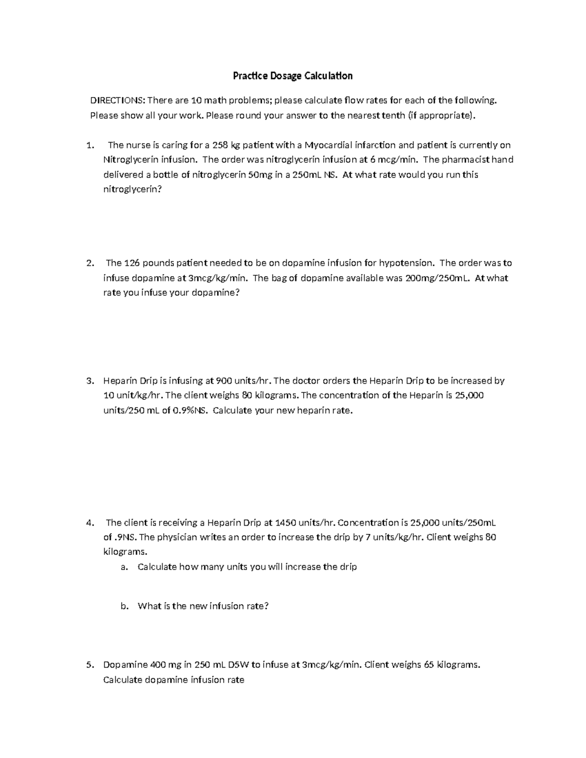 In-Class Practice Dosage Calculation for Nursing Students - Studocu