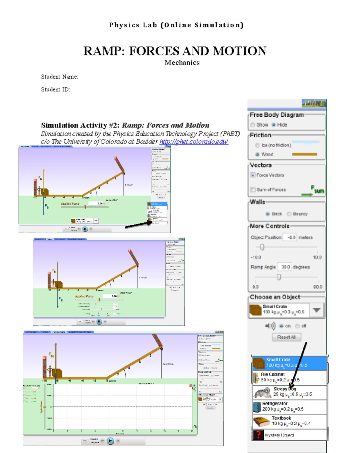Ramp Simulation Activity: Forces & Motion Analysis for PHYS 101 - Studocu