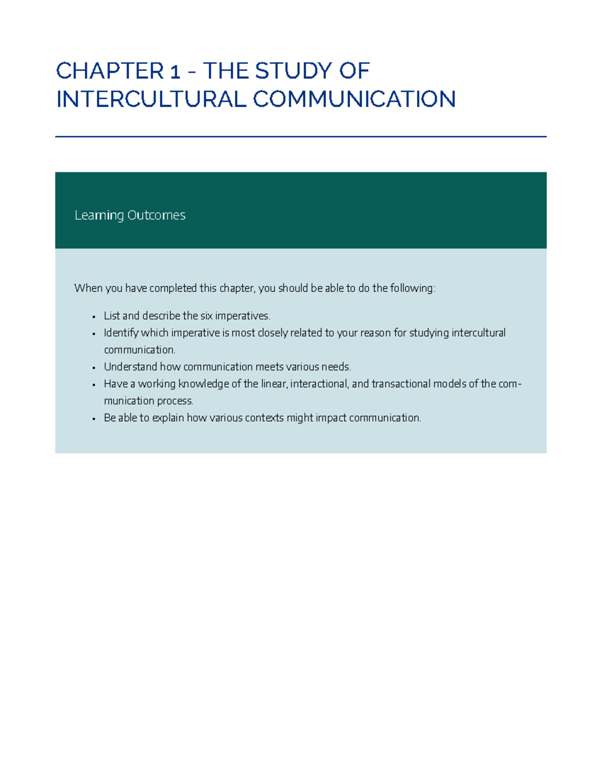 CHAPTER 1: INTERCULTURAL COMMUNICATION STUDY - KEY PRINCIPLES & MODELS ...