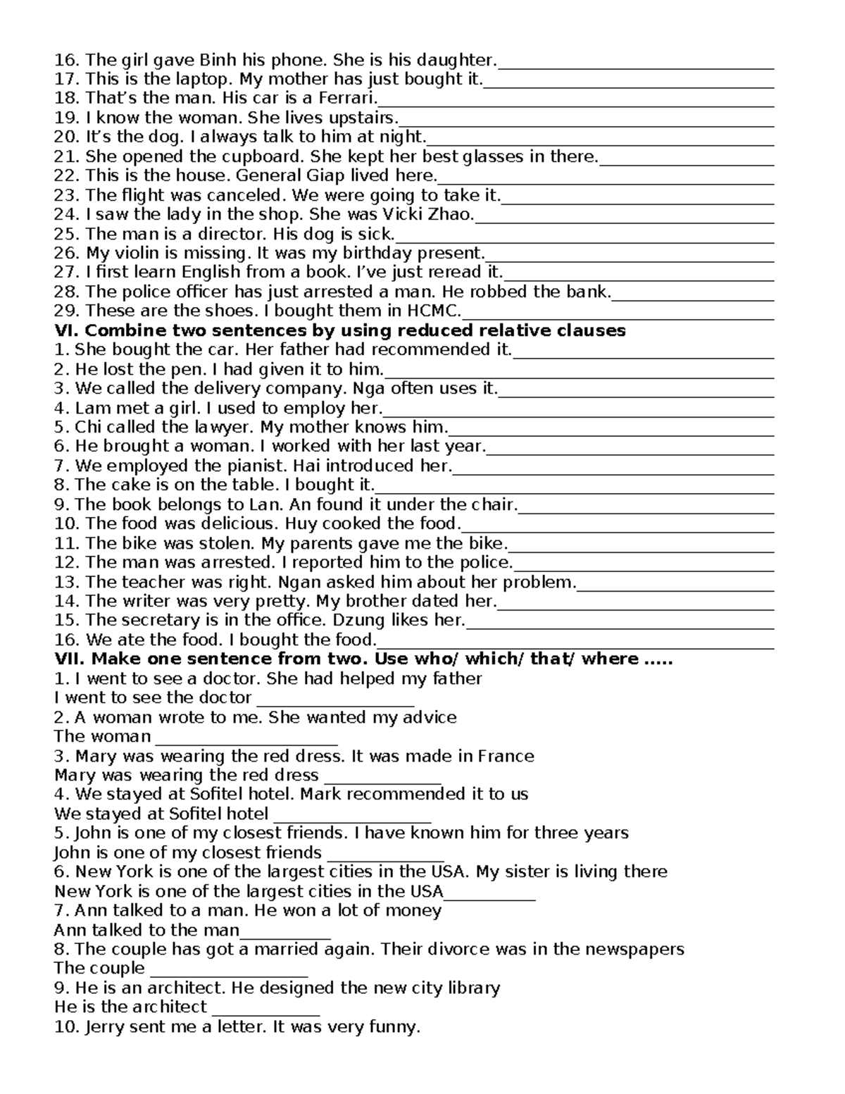 Rewrite Exercises on Relative Clauses - English 101 - Studocu