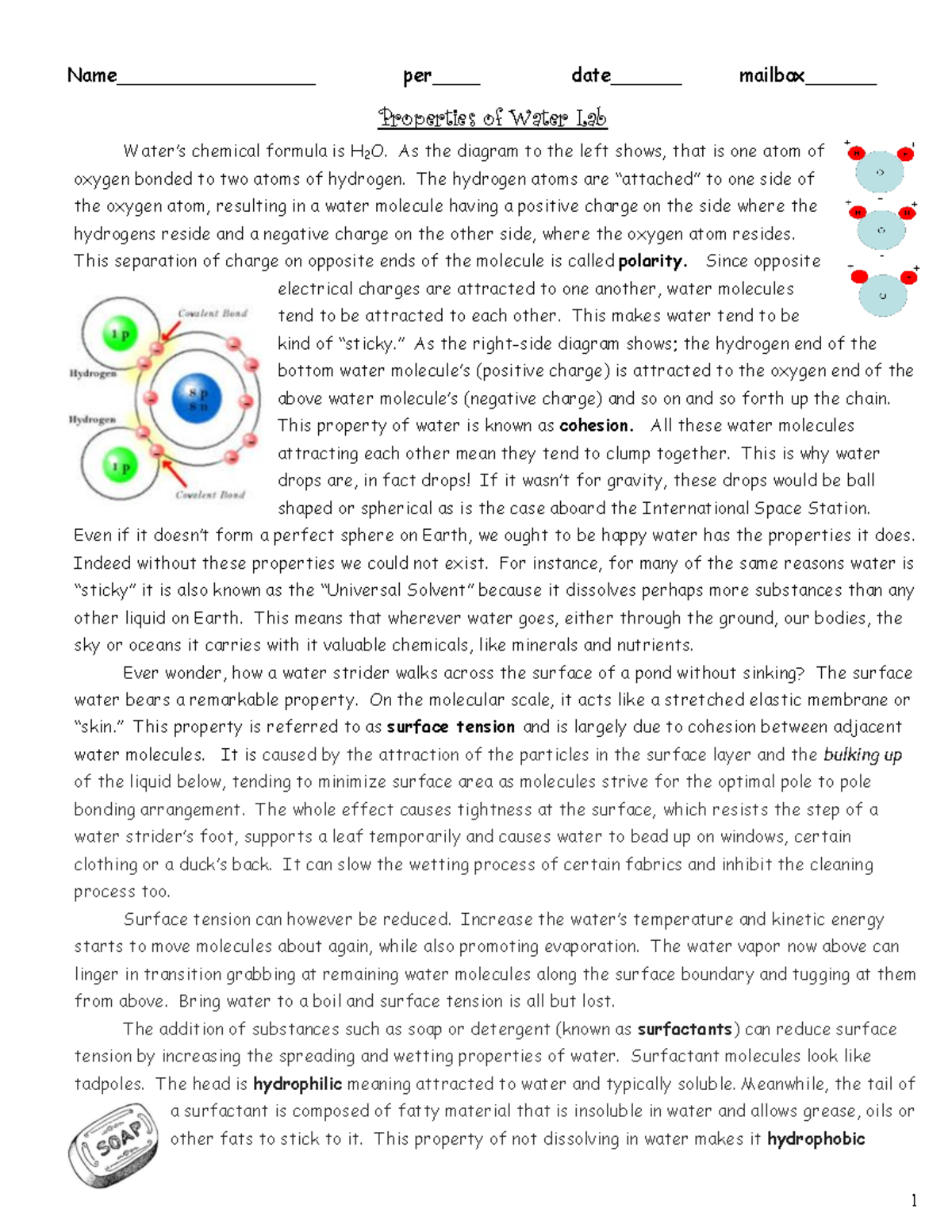 Water Properties Lab Rewrite 2016 - Name_________________ per____ date ...