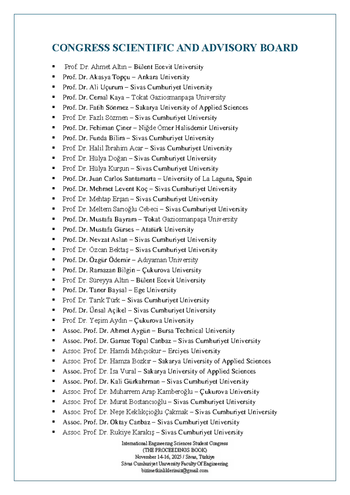 International Engineering Sciences Student Congress Proceedings 2025 ...