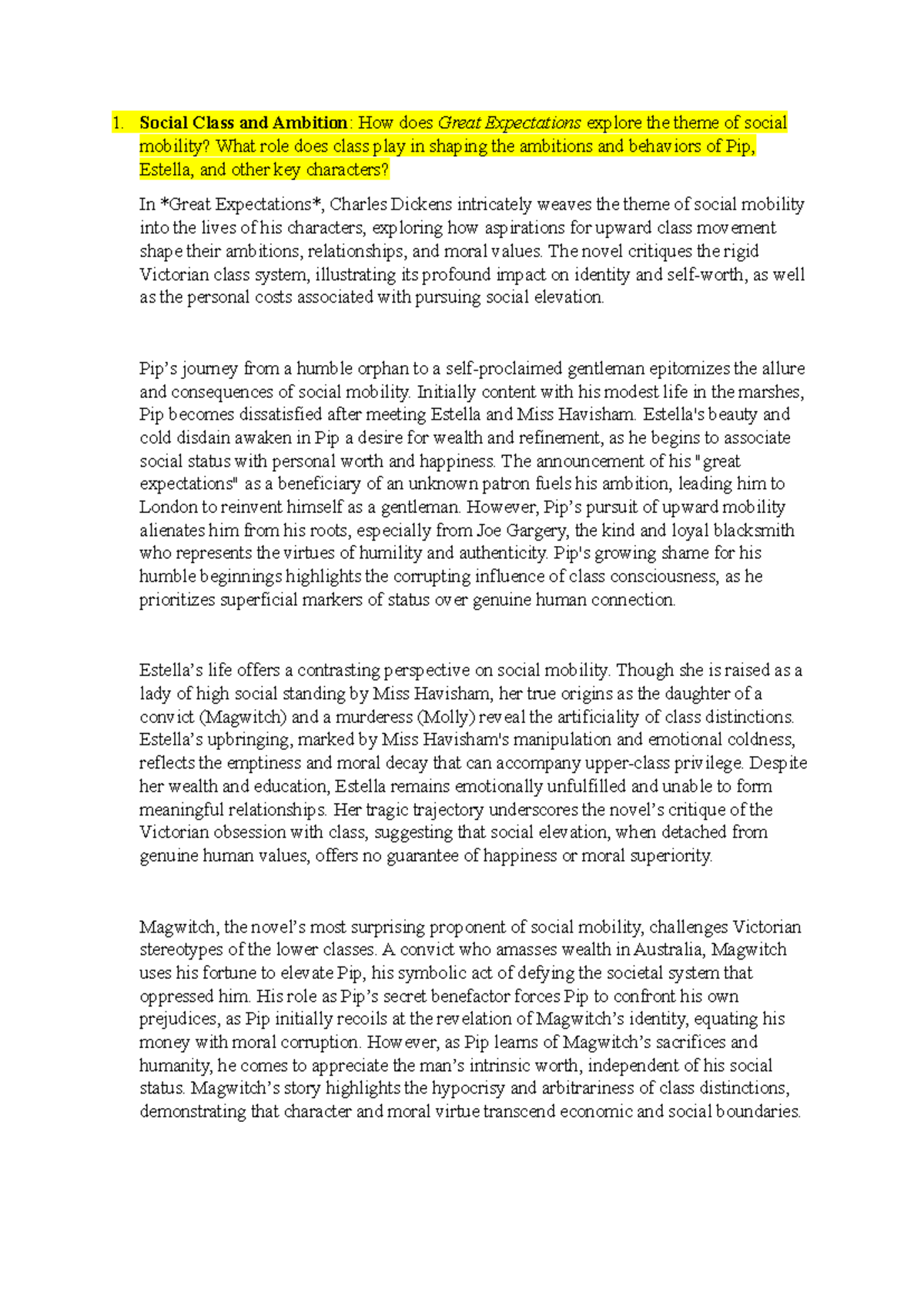 Great Expectations - notes - Social Class and Ambition: How does Great ...