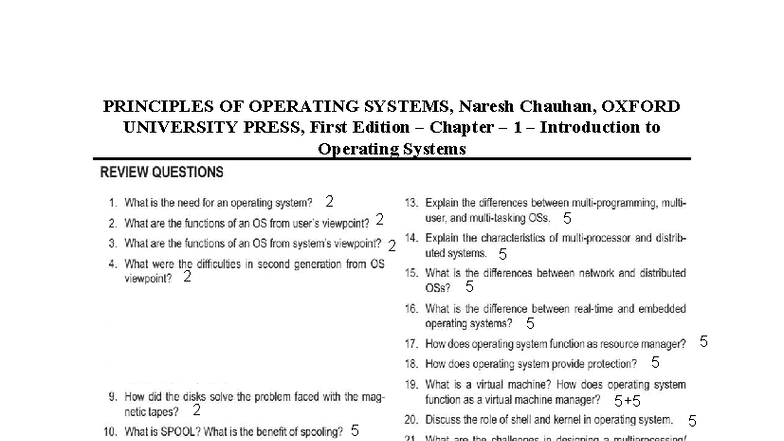 MCA301 01 Principles of Operating Systems - Chapter Overview - Studocu