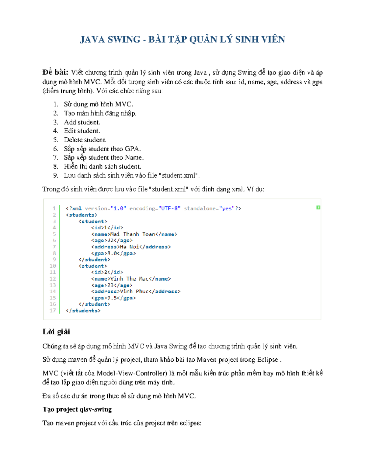 Quản Lý Sinh Viên - Java Swing Bài Tập MVC (QLSV-SWING) - Studocu