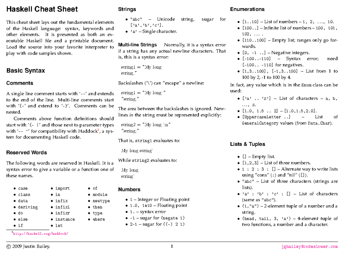 Haskell Cheat Sheet: Enumerations, Strings, and Syntax Guide - Studocu