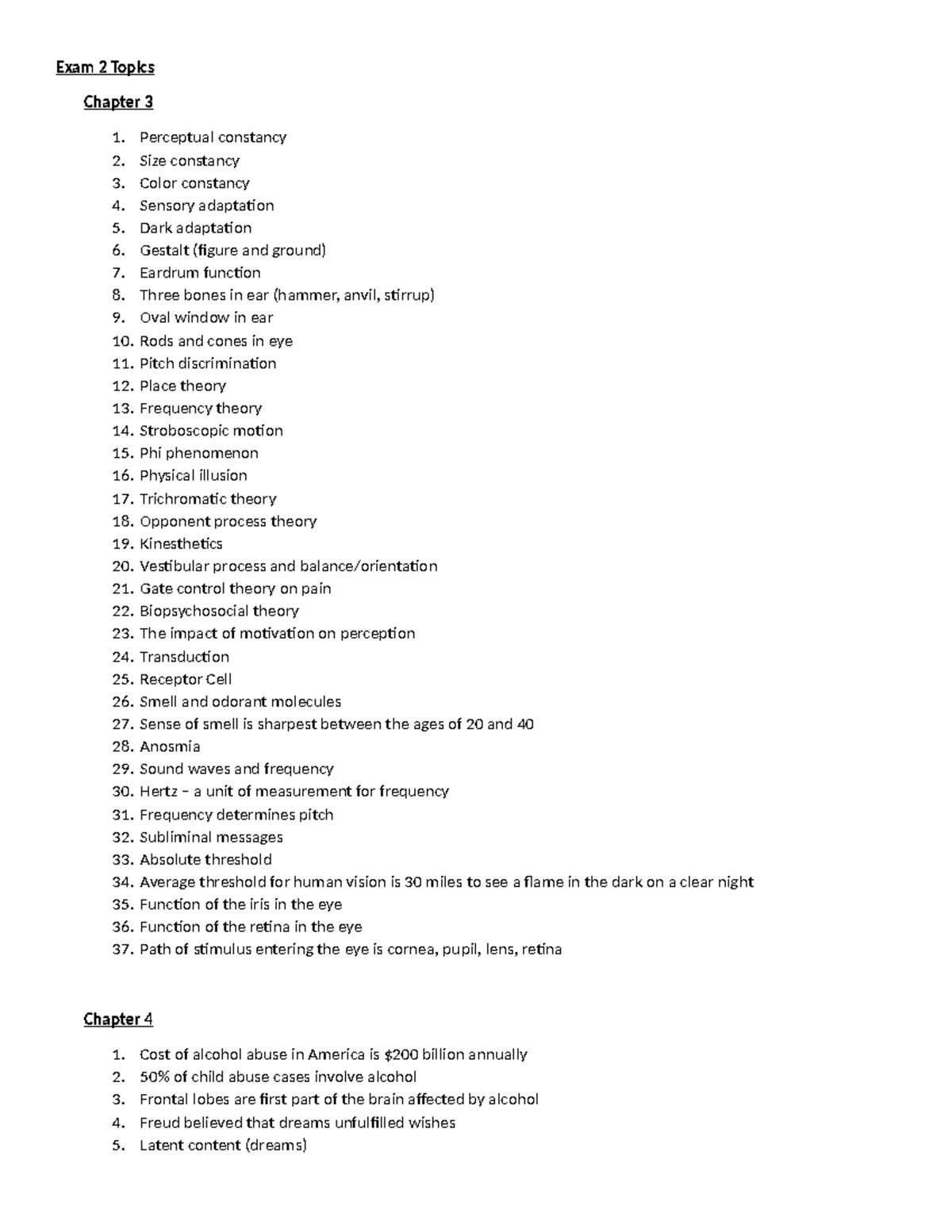 Psychology 101 Exam 2 Review: Key Concepts from Chapters 3 & 4 - Studocu