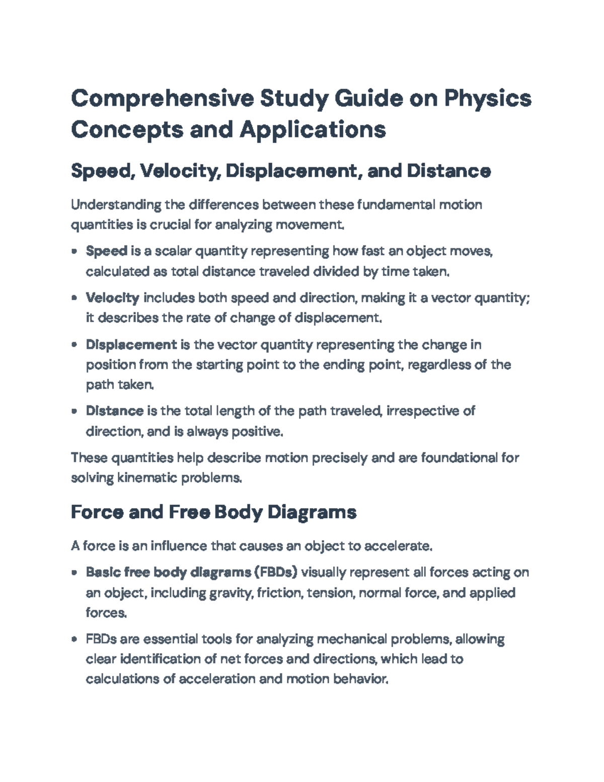 Comprehensive Study Guide for Physics Concepts & Applications (PHYS 101 ...