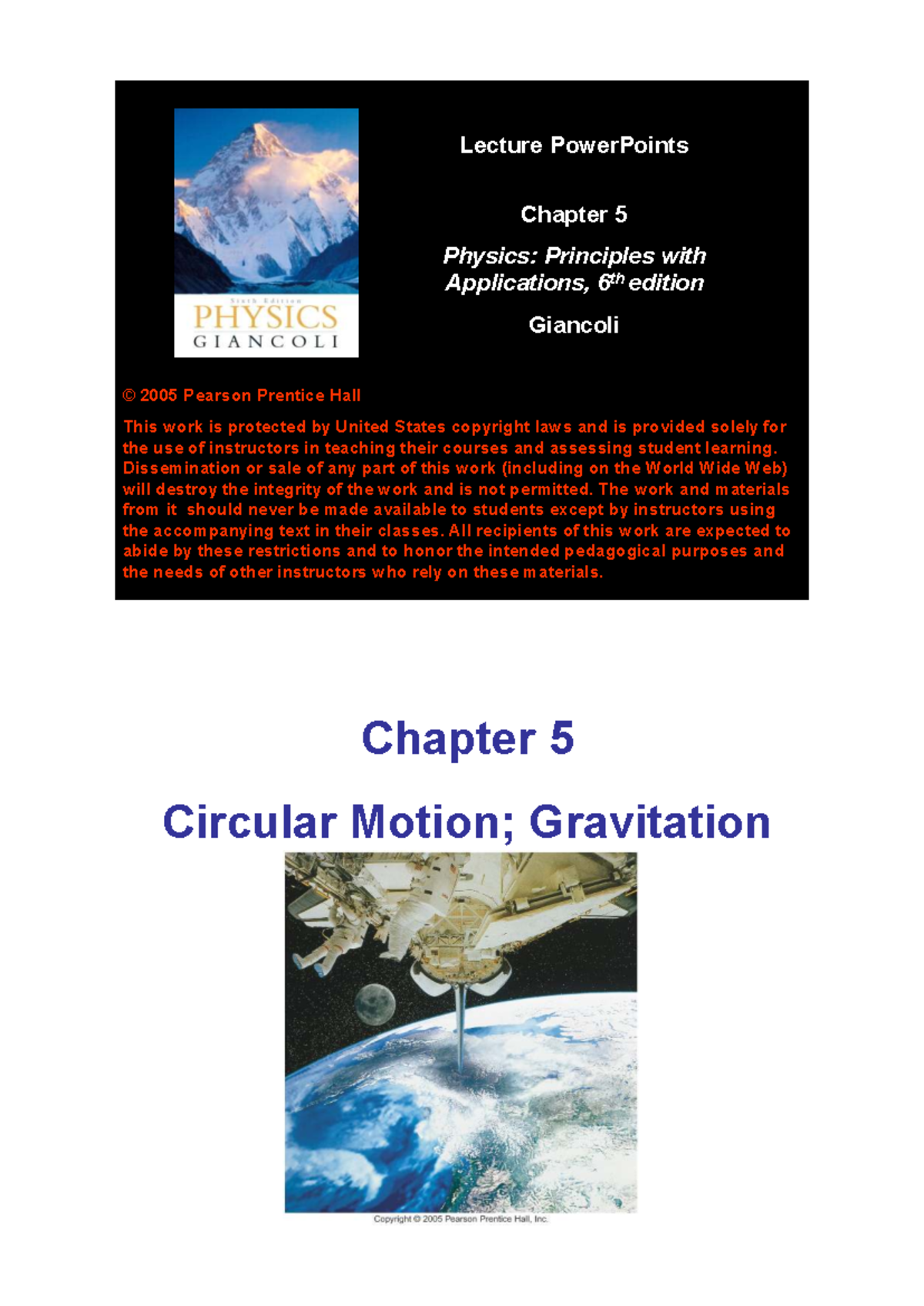 Lecture Notes on Chapter 5: Circular Gravitation - Physics 6th Ed ...