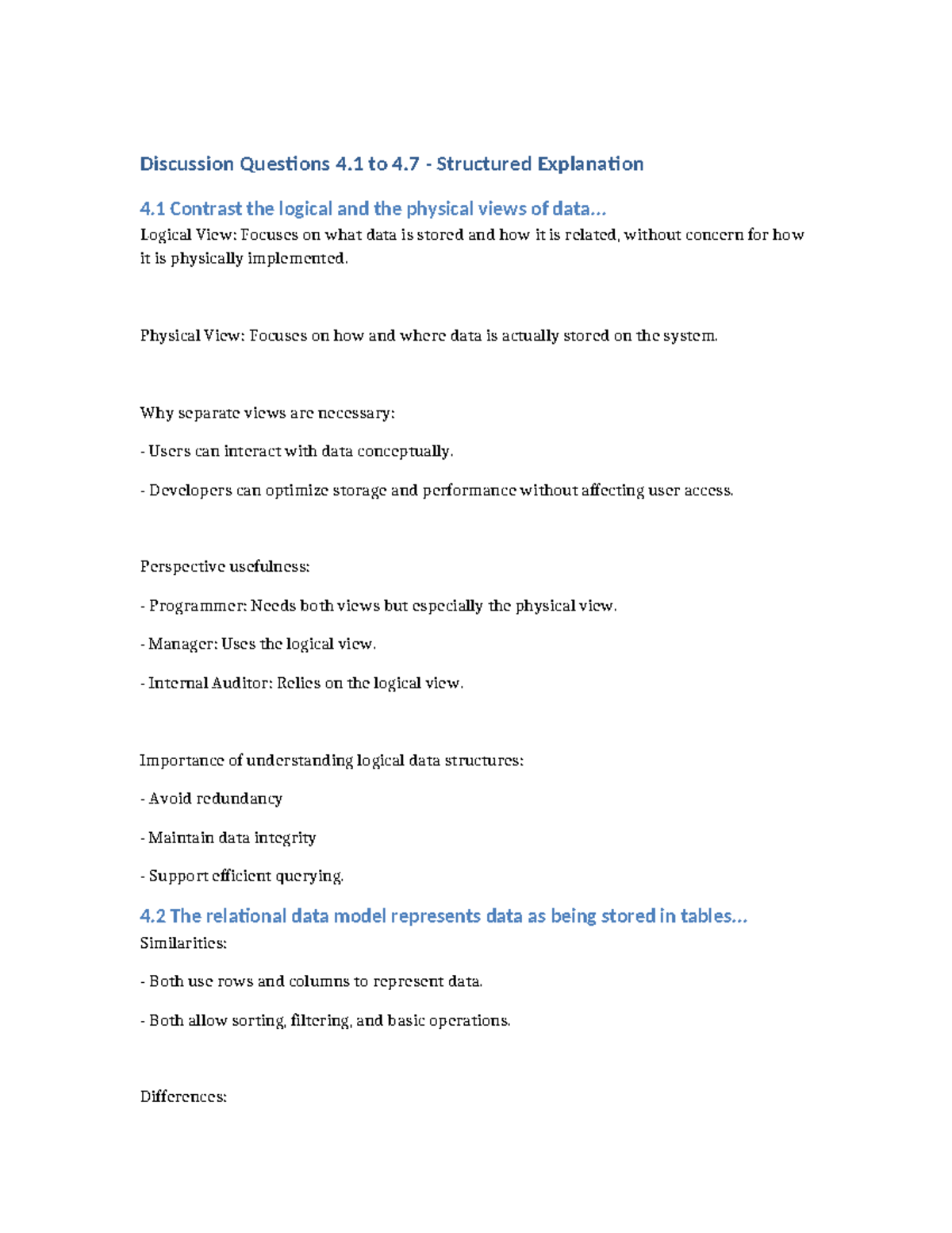 Discussion Questions CHAPTER 4: Data Views & Relational Models - Studocu