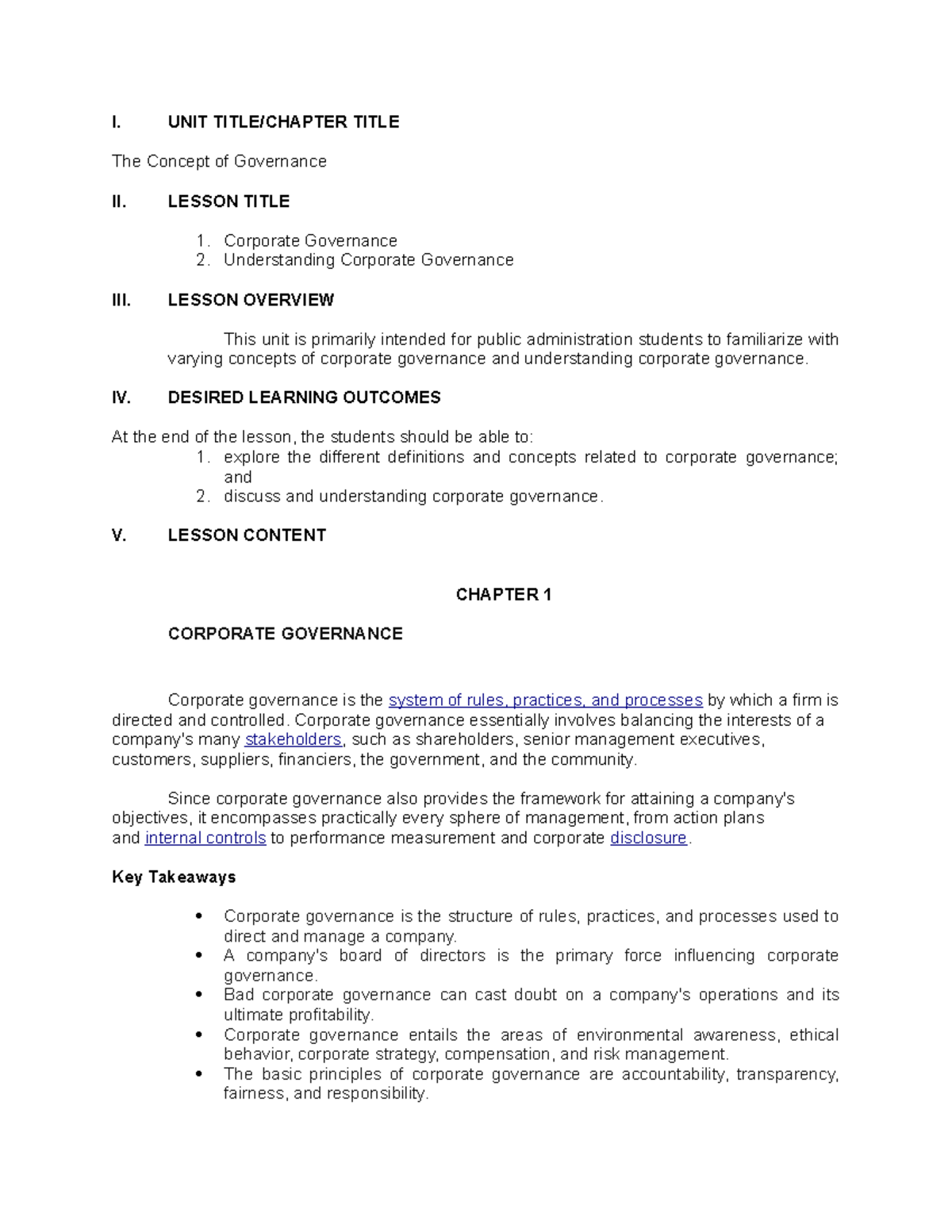 Corporate Governance Insights - Module 1 Overview and Key Concepts ...