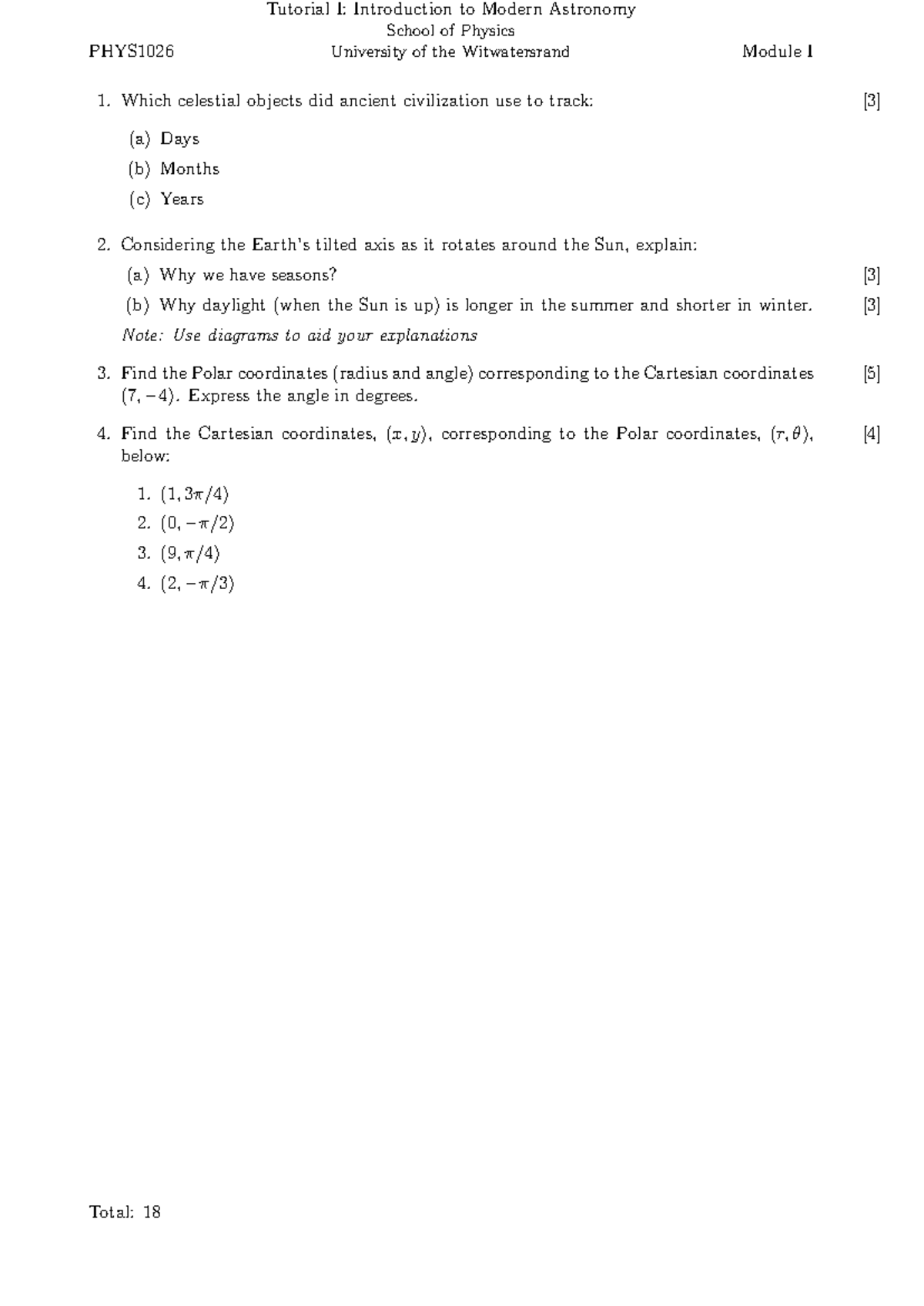 PHYS 101: Tutorial 01 - Introduction to Modern Astronomy - Studocu
