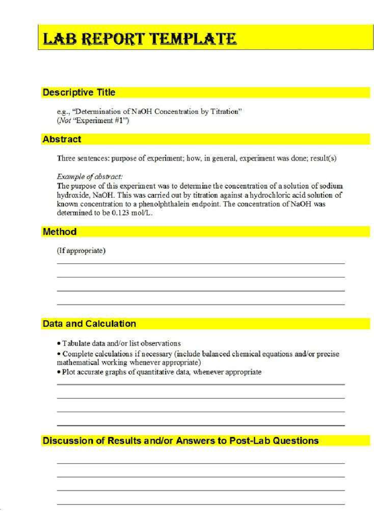 Lap Report Biology - LAB REPORT TEMPLATE Descriptive Title e., of NaOH ...