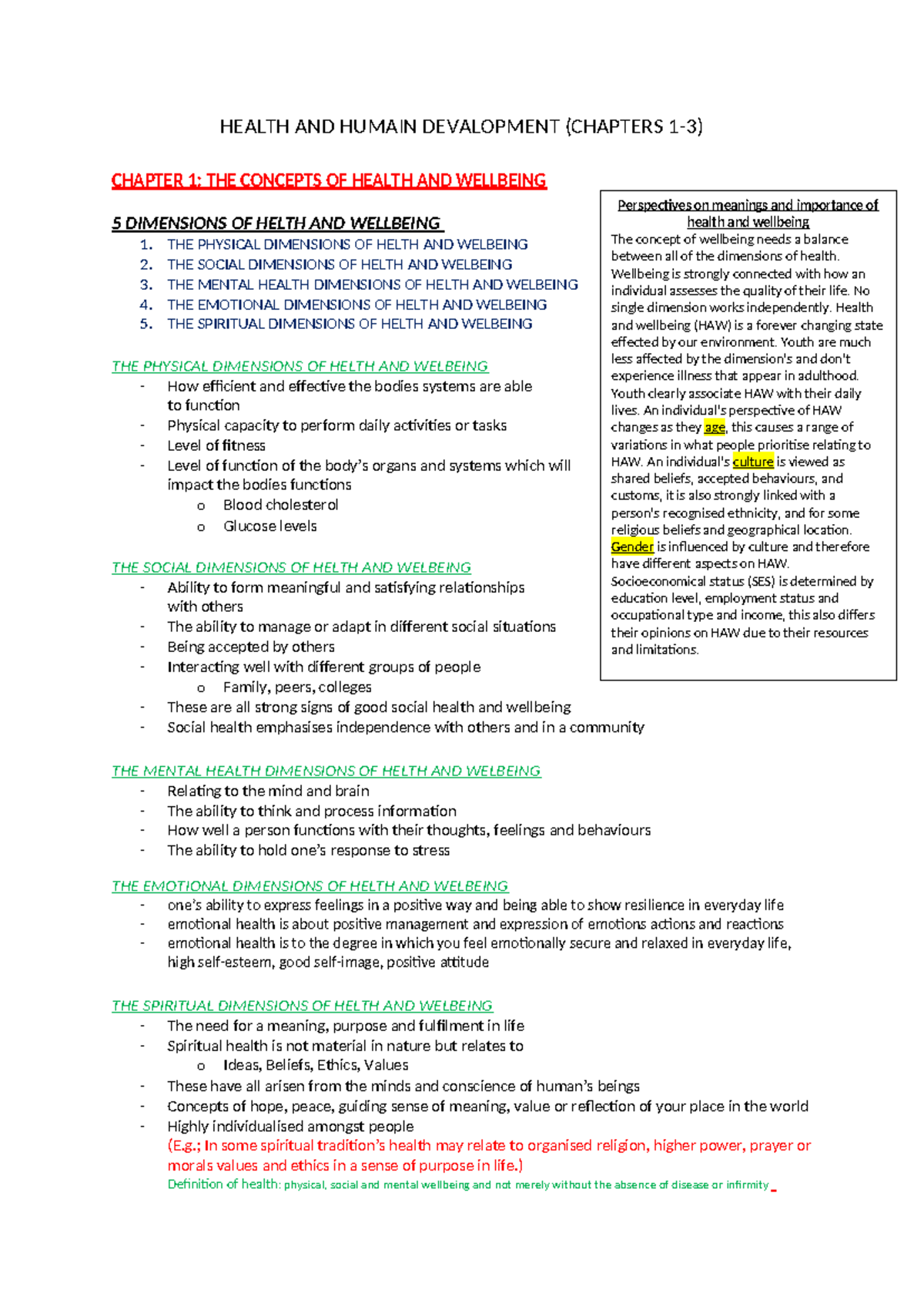 HHD CHP 1-3: Health and Wellbeing Dimensions in Australian Youth - Studocu