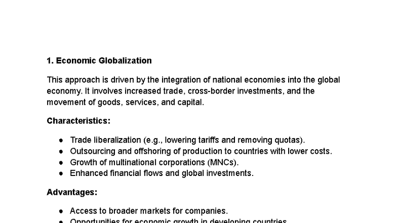 TCW Approaches to Globalization: Economic, Political, Cultural, and Social - Studocu