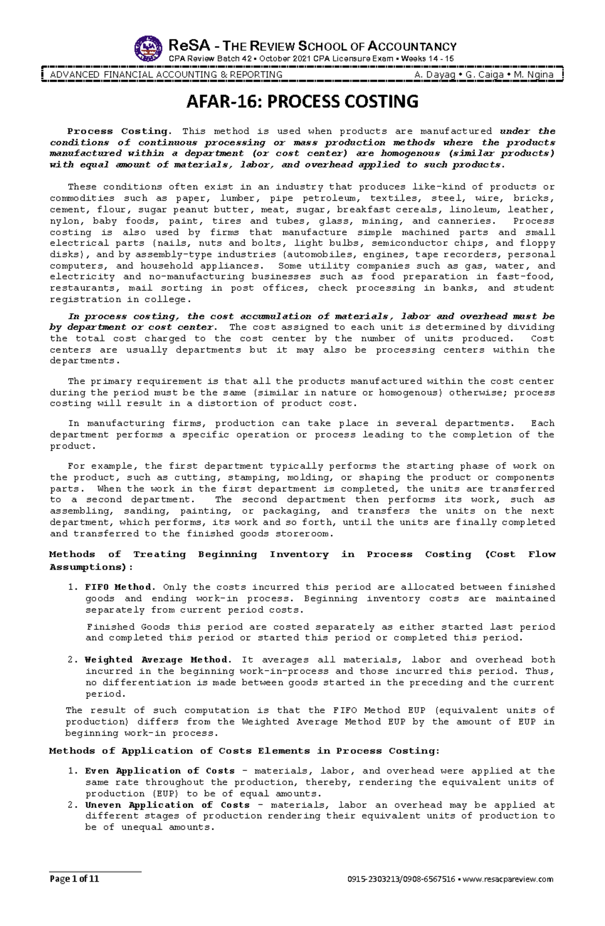 AFAR-16: Process Costing - Concepts, Methods, and Practice Problems - Studocu