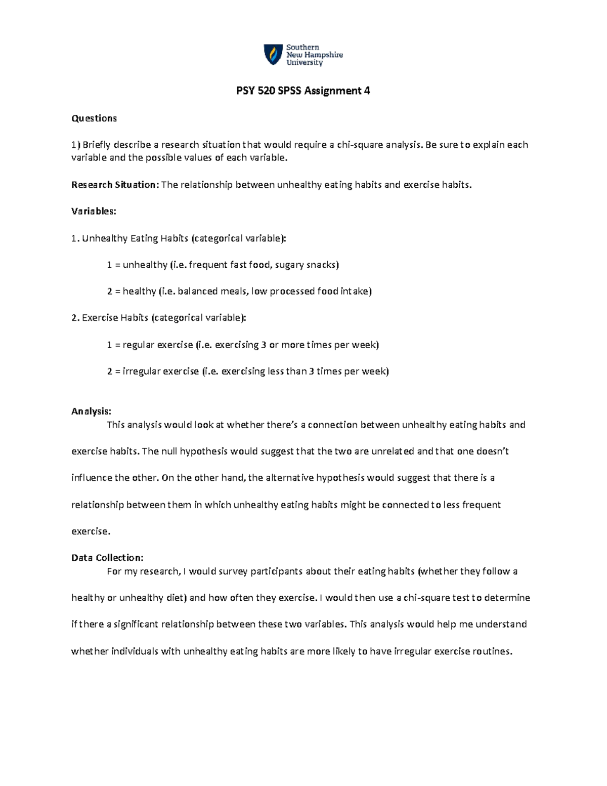 PSY 520 SPSS Assignment 4: Analyzing Eating & Attachment Habits - Studocu