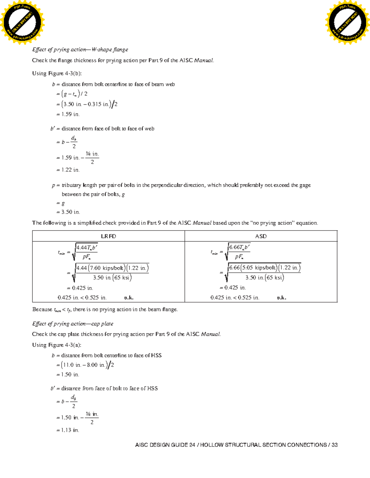 AISC Manual Part 9: Prying Action Check for Flange Thickness - Studocu