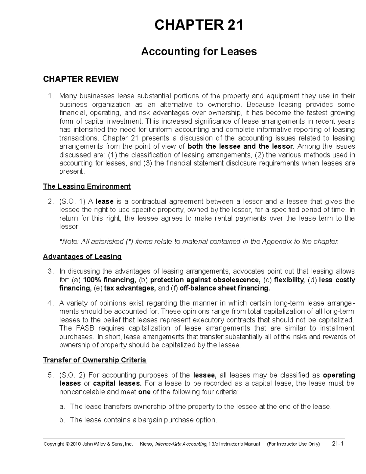 Intermediate Accounting - Chapter 21: Accounting for Leases - Studocu
