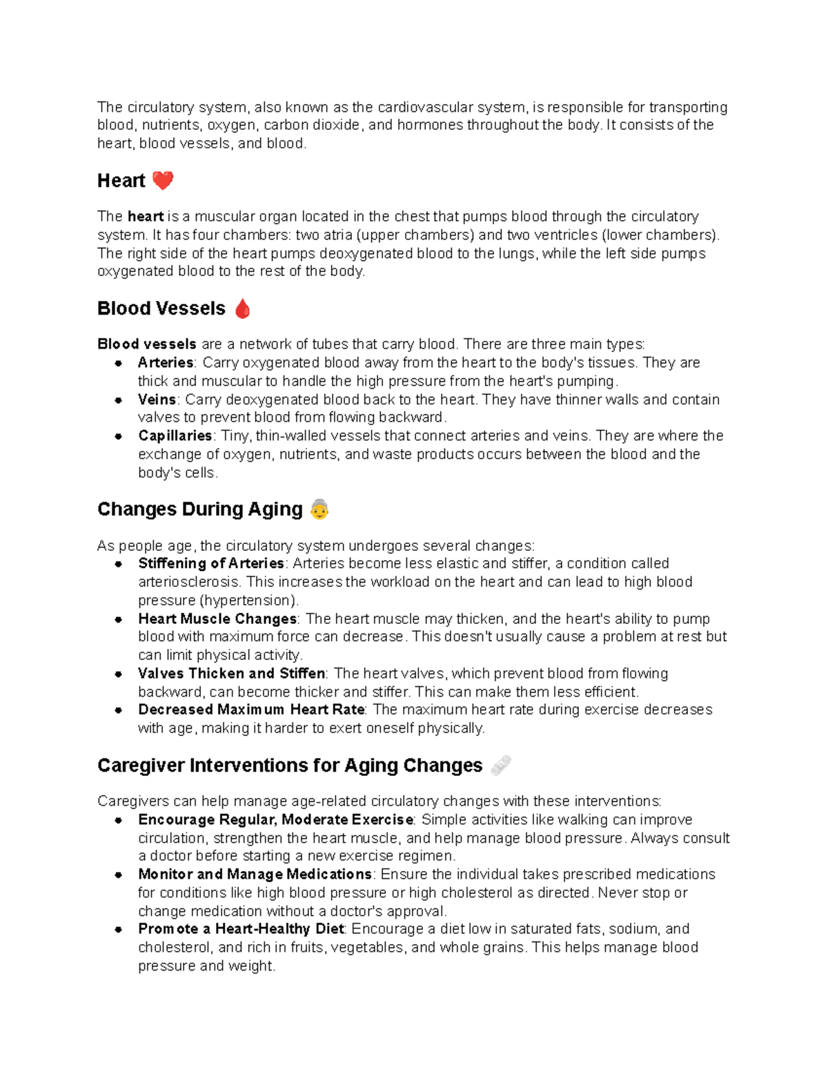 Anatomy Notes on the Circulatory System (BIO 101) - Studocu