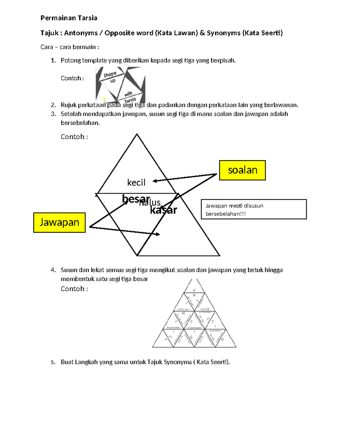 Tarsia Game Rules: Antonyms & Synonyms Gameplay Guide - Studocu
