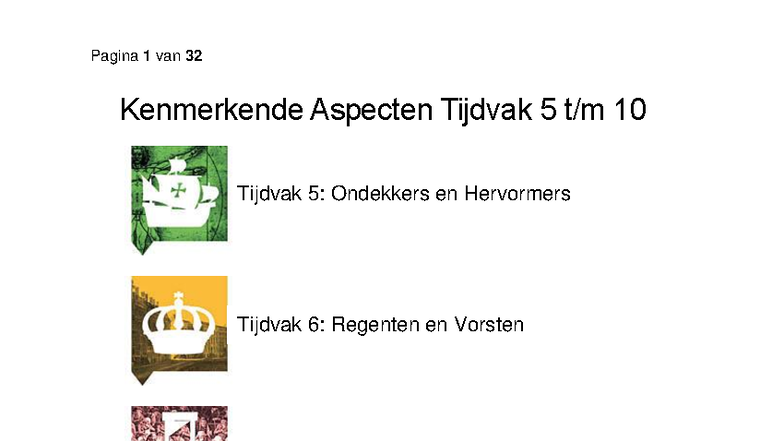 Kenmerkende Aspecten van Tijdvakken 5 t/m 10: Geschiedenis Samenvatting ...