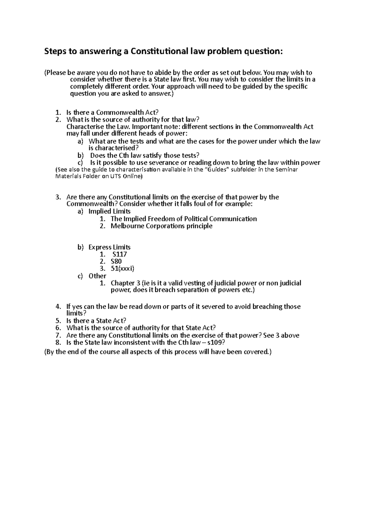 Problem question - answer guide - Steps to answering a Constitutional ...