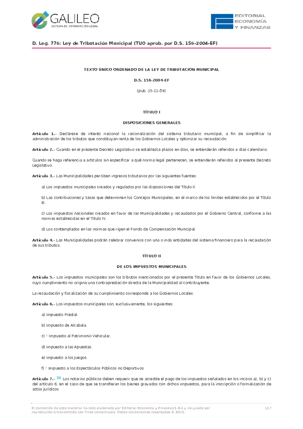 D. Leg. 776: Ley de Tributación Municipal - Análisis y Disposiciones ...