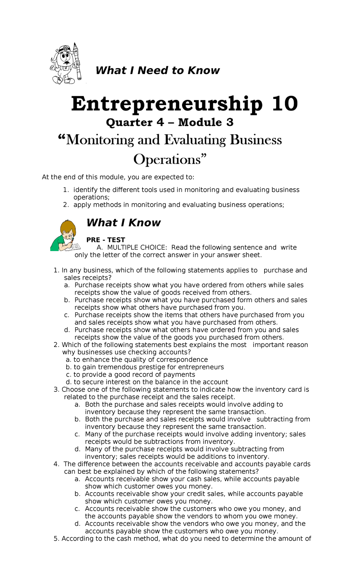 Q4 Module 3 Entrep 10 - Monitoring and Evaluating Business Operations ...