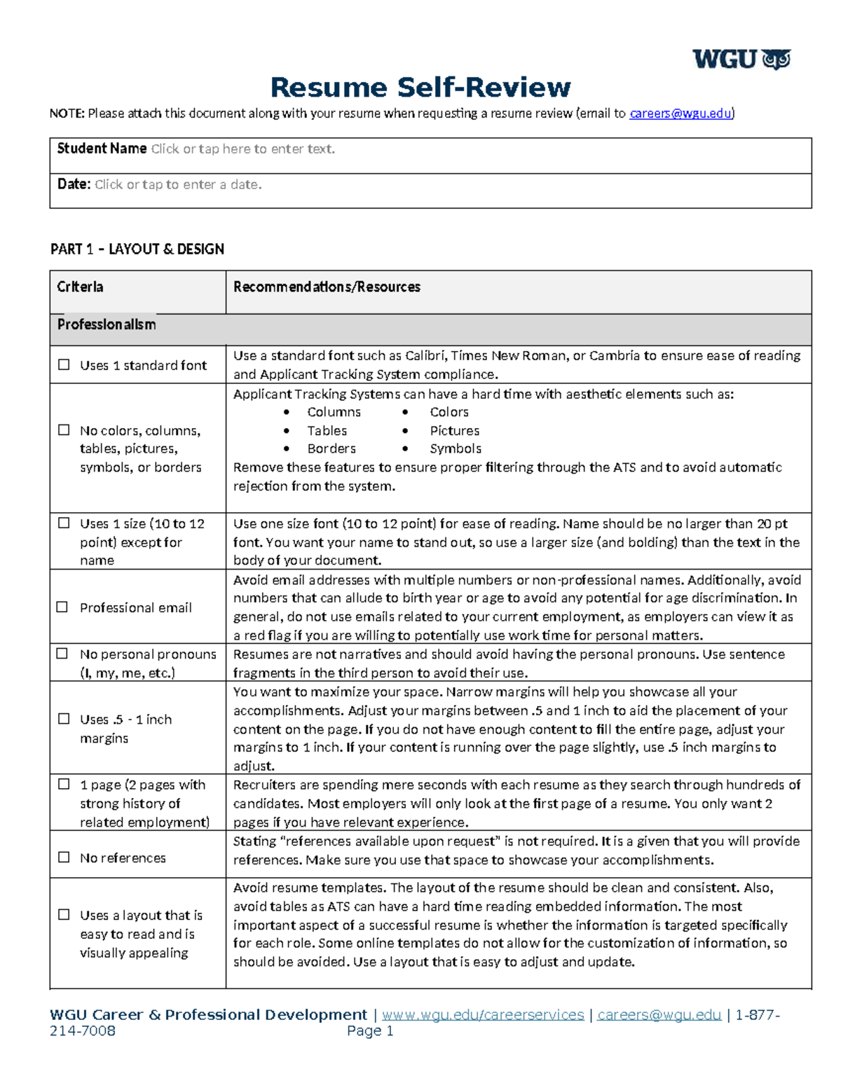 Resume Self-Review Fillable Form - Resume Self-Review NOTE: Please ...