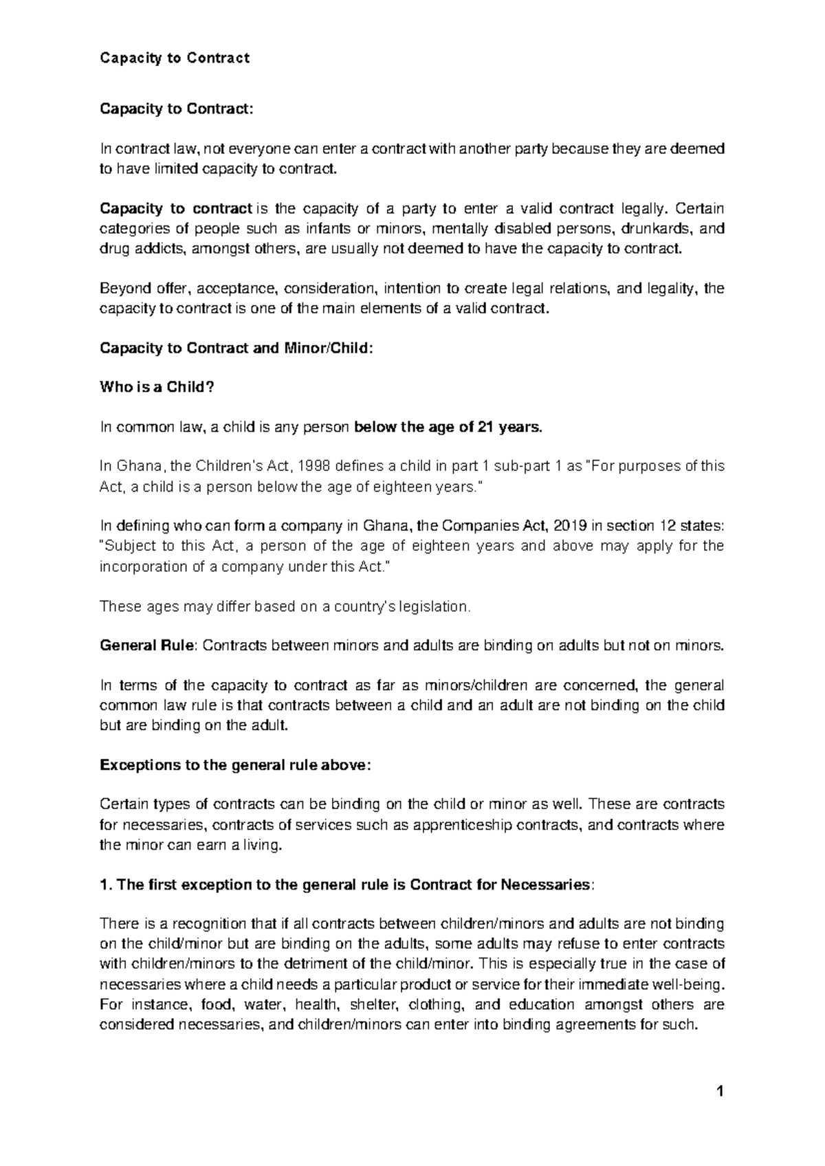 Capacity to Contract: Legal Implications and Exceptions in Ghana - Studocu