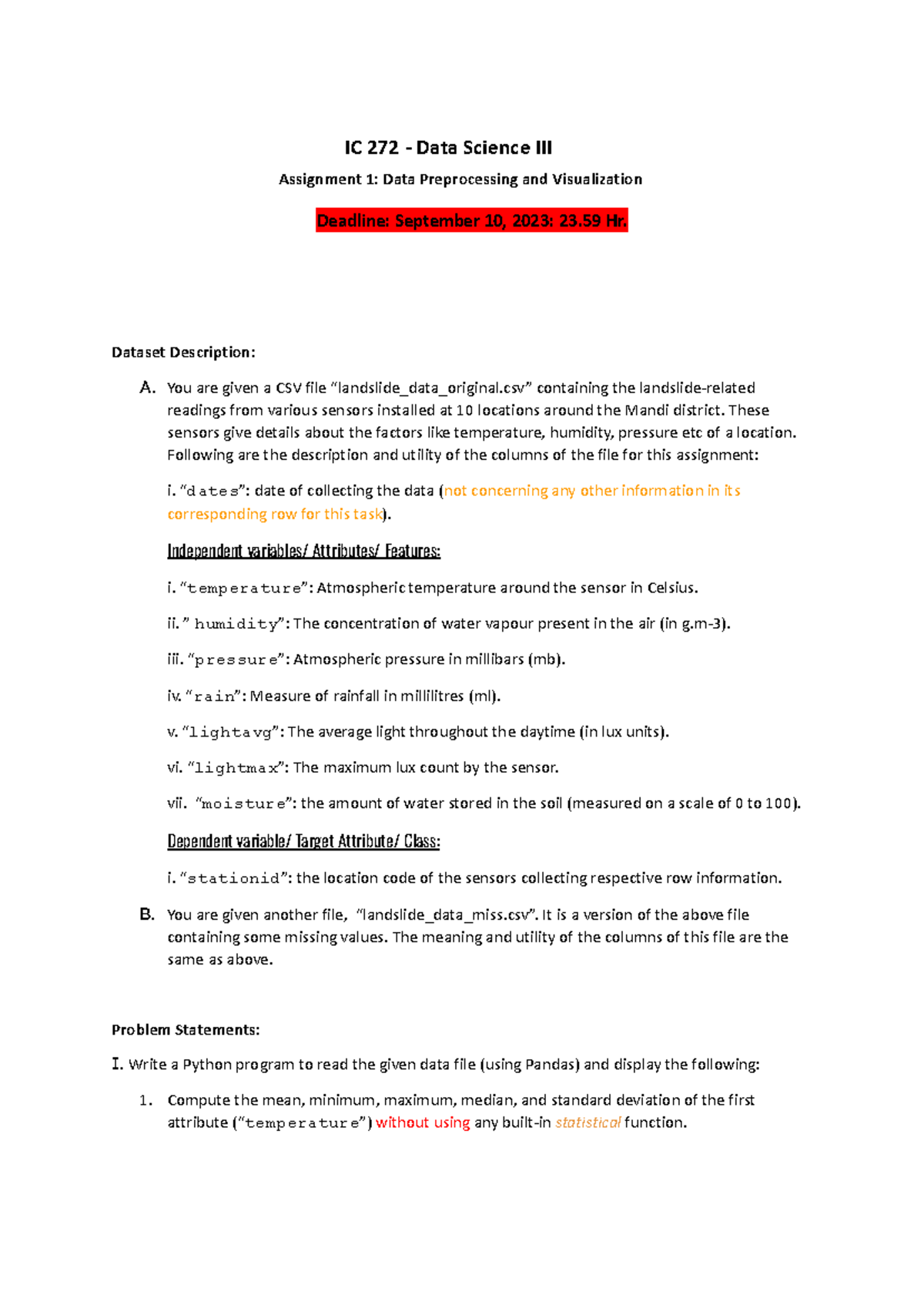 Assignment 1 - IC 272 - Data Science III Assignment 1: Data ...