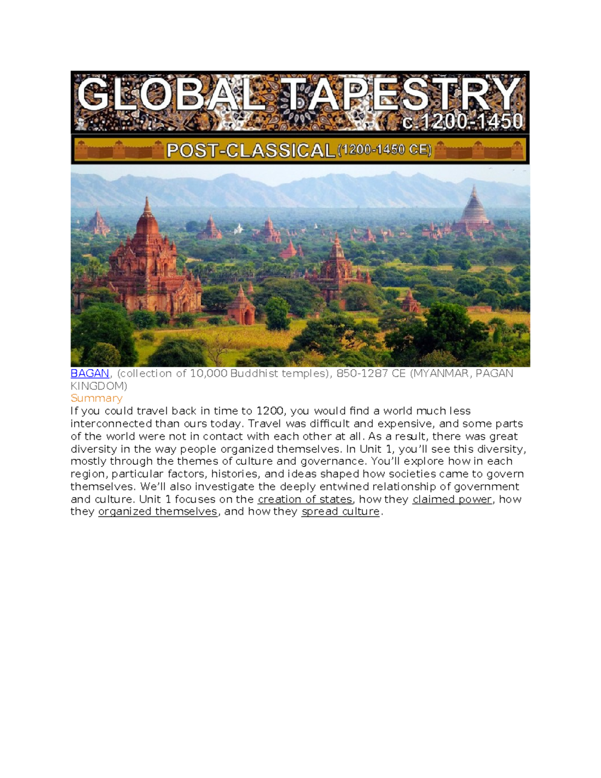 Unit 1 Themes Review - BAGAN, (collection of 10,000 Buddhist temples ...