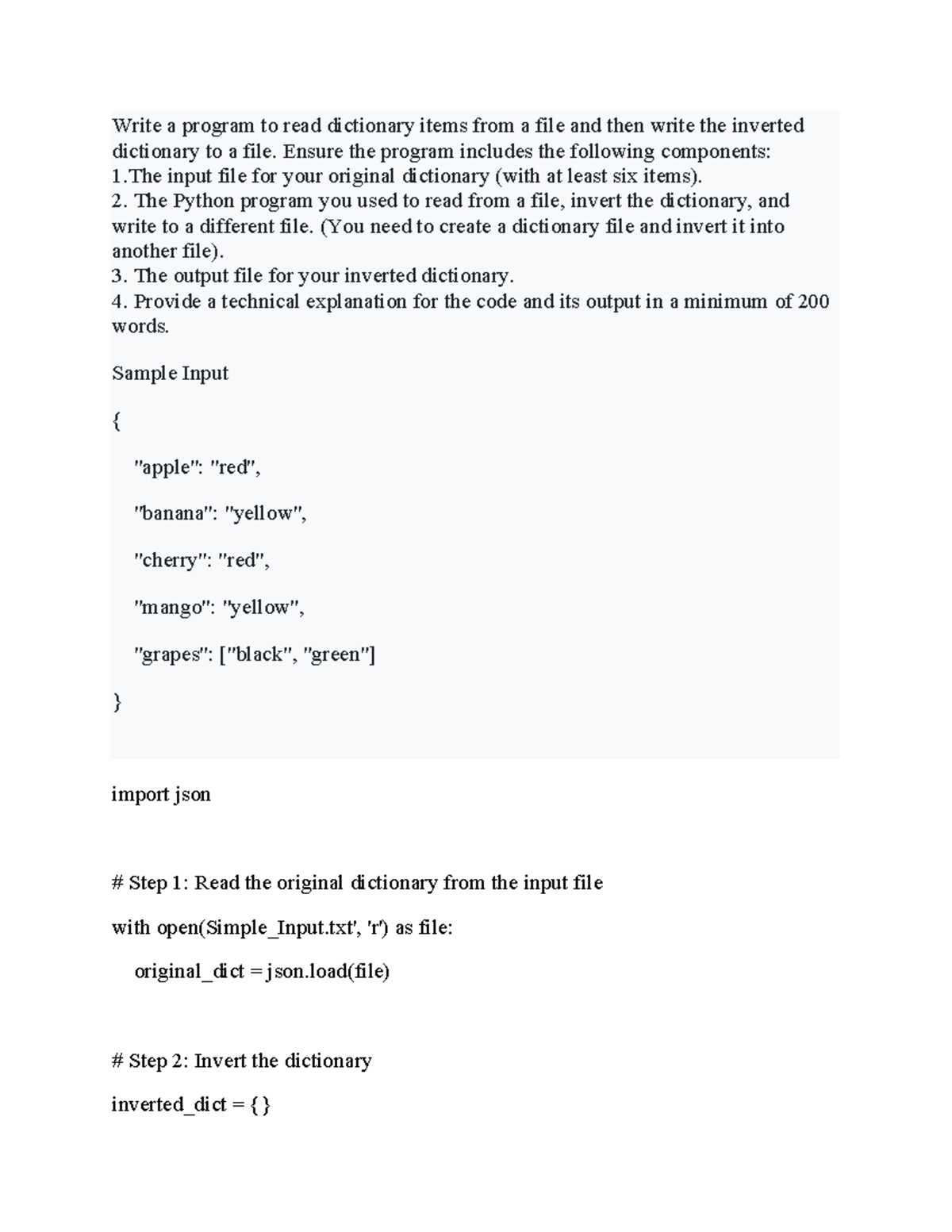Unit 8 Python Program to Invert Dictionary C1101 - Studocu