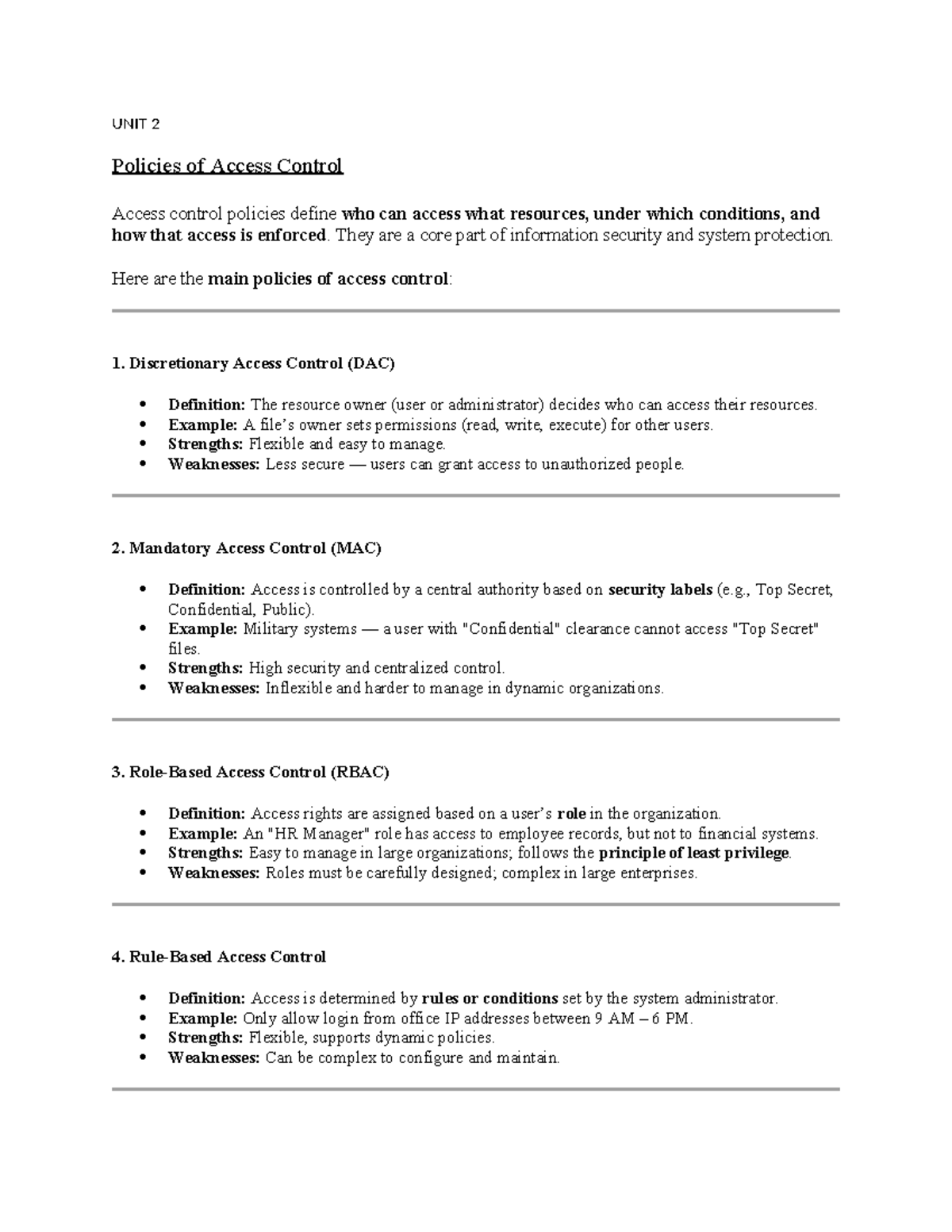 UNIT 2 Access Control Policies and Mechanisms Notes - Studocu