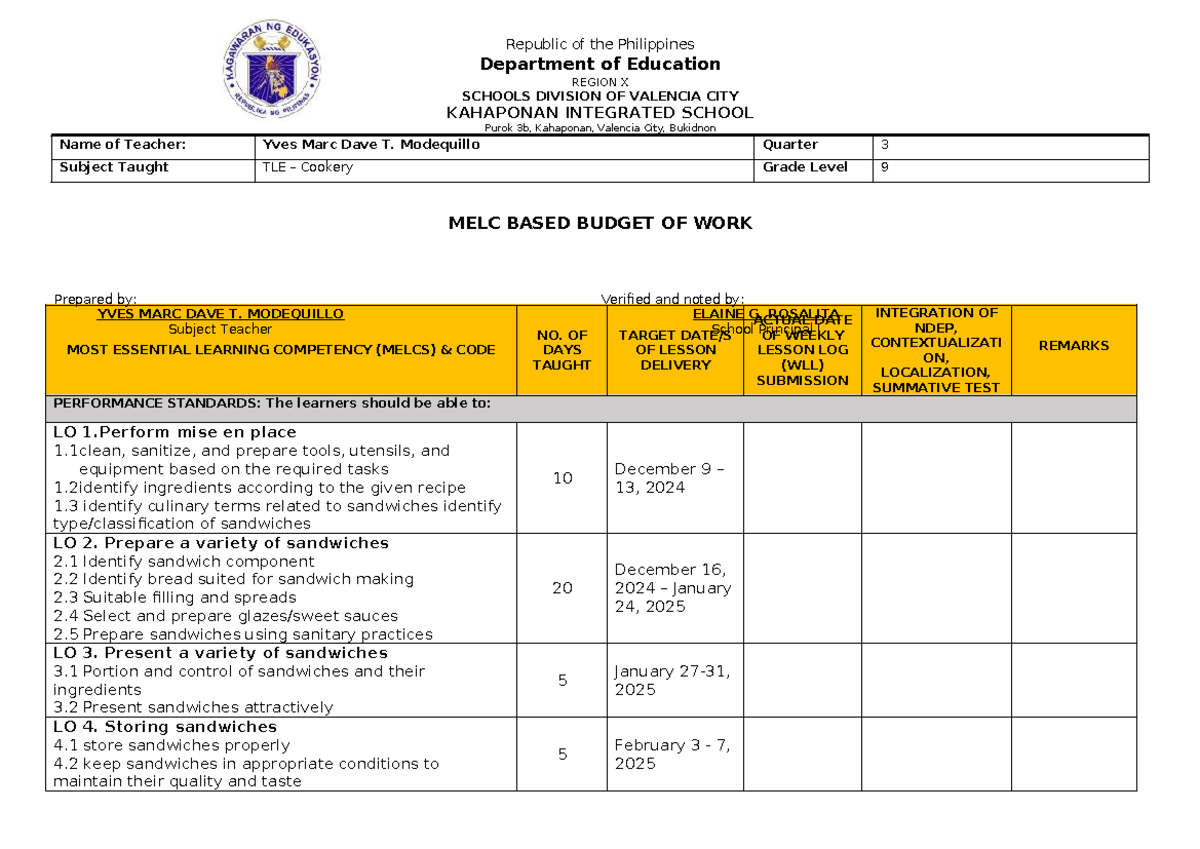 BOW TLE 9 Q3 - Bow - Republic of the Philippines Department of ...