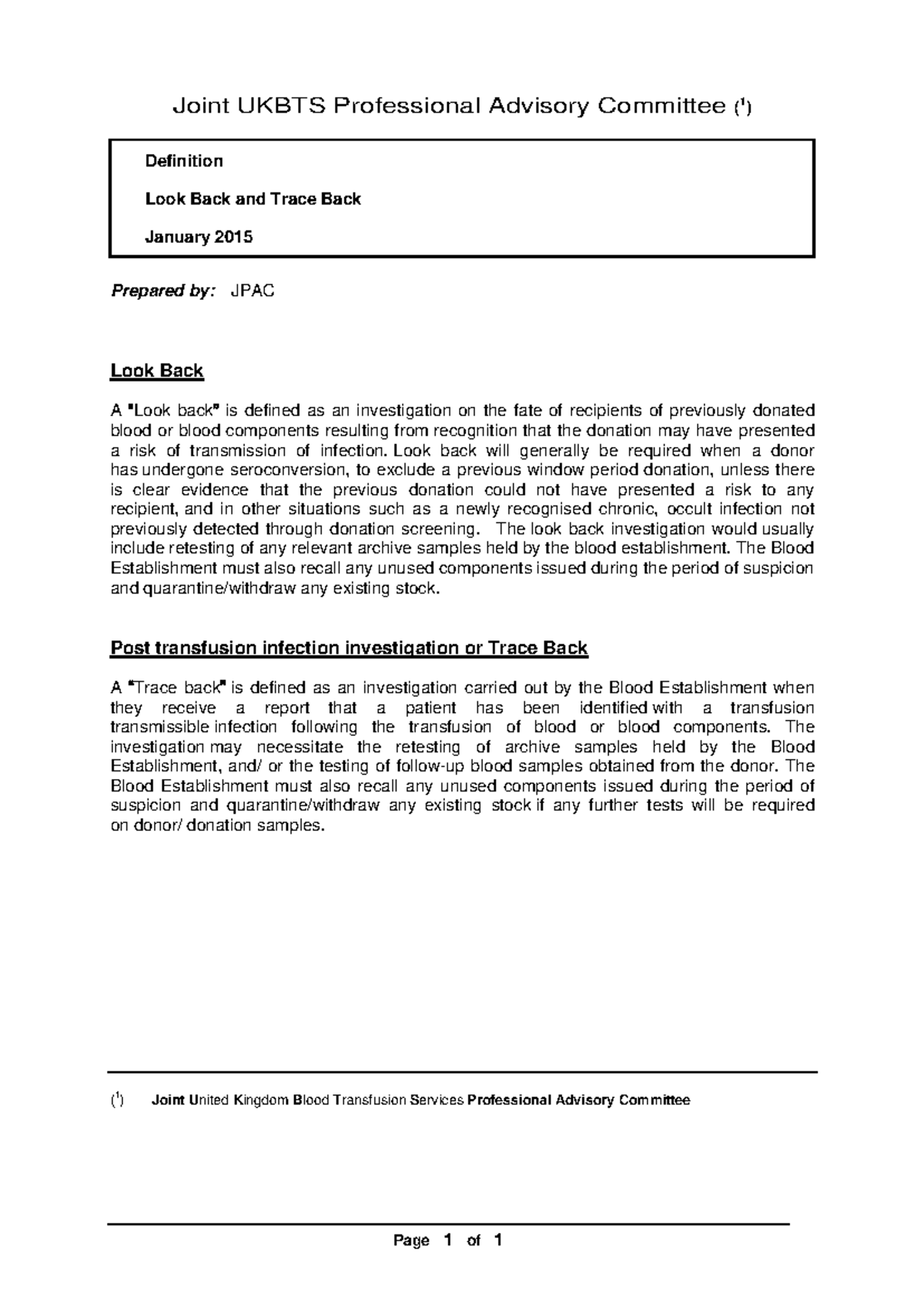 Look Back and Trace Back Guidelines - UKBTS 2015 - Studocu