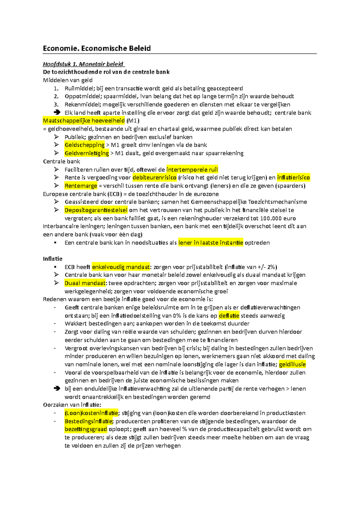 Economie: Hoofdstuk 1 en 3 - Monetair Beleid en IS-MB-GA Model 6 VWO ...