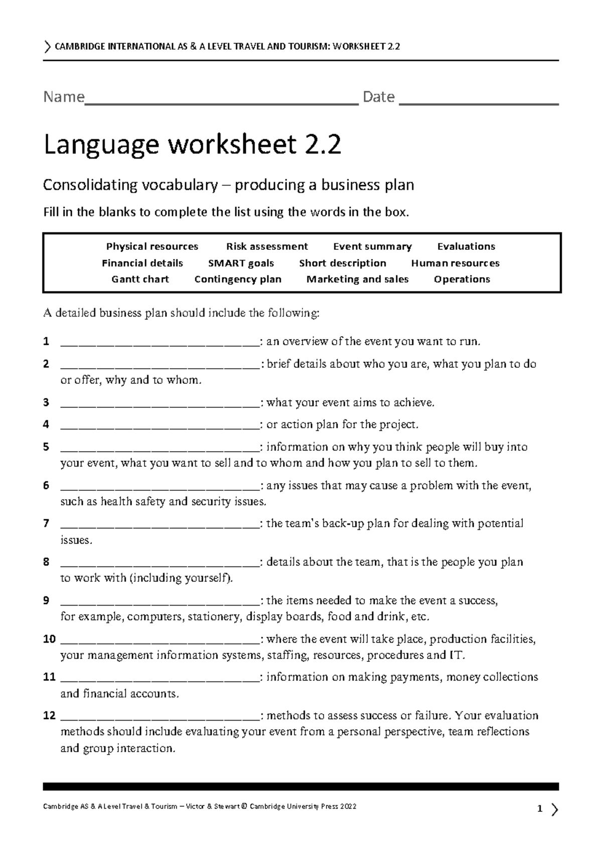 Worksheet for travel and tourism - CAMBRIDGE INTERNATIONAL AS & A LEVEL ...