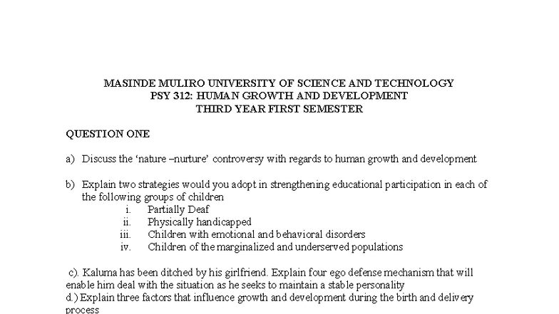 PSY 312: Human Growth & Development Individual Paper Assignment - Studocu