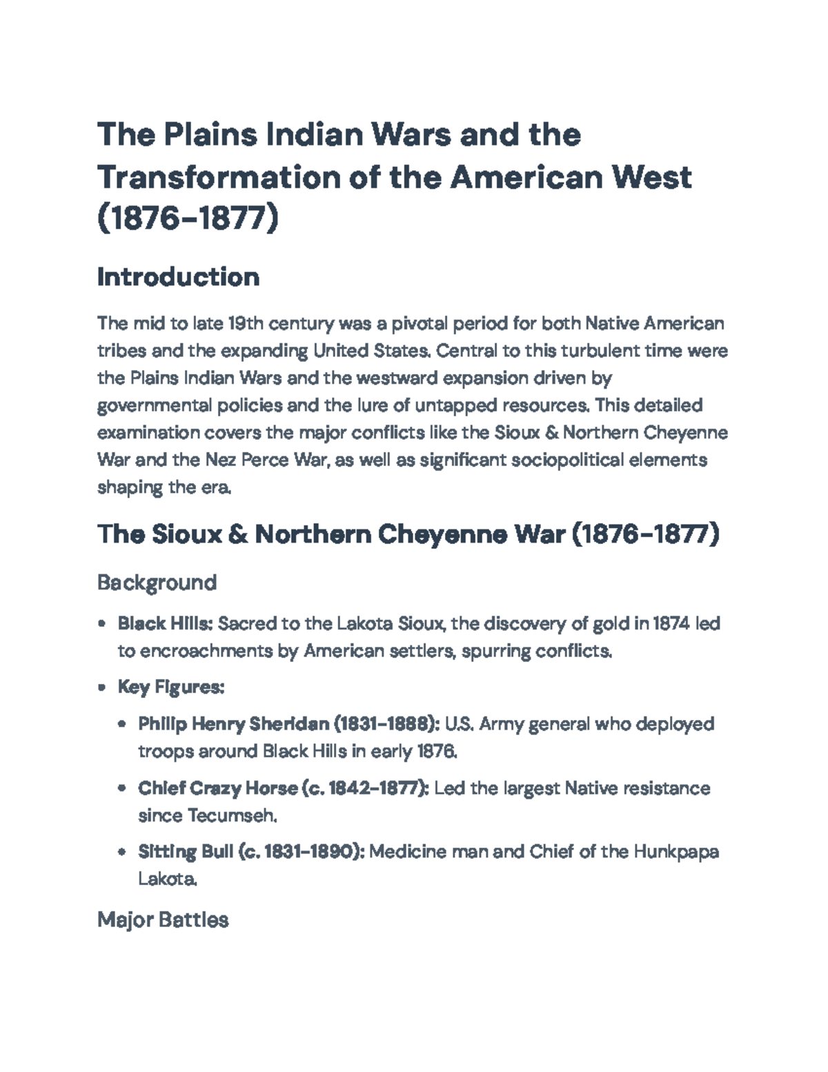 Plains Indian Wars and U.S. Expansion: A Study of 1876-1877 - The ...