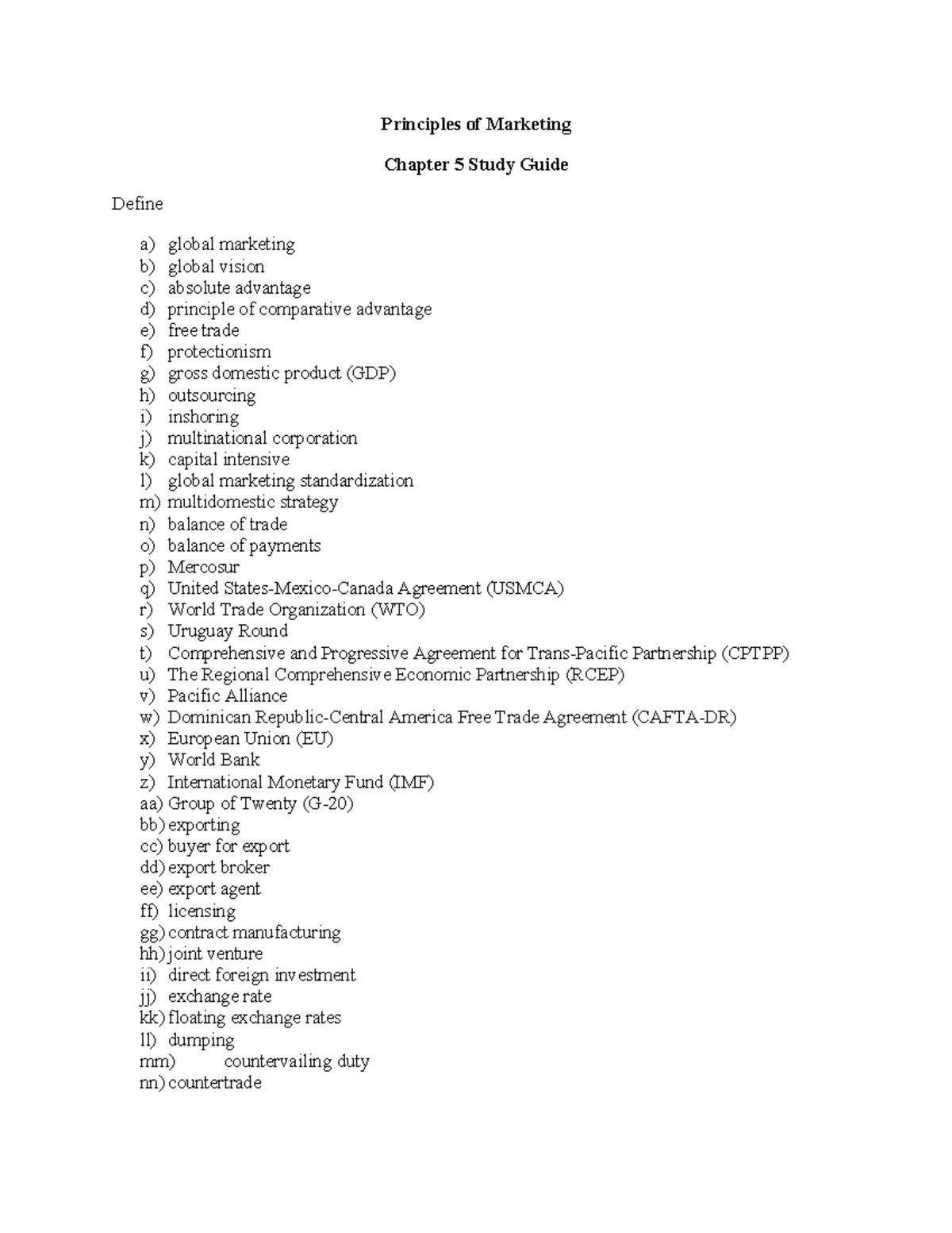 Principles of Marketing MKT 101: Chapter 5 Global Marketing Study Guide ...