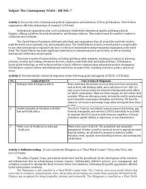 TCW- Module-3 - ANSWERS - Subject: The Contemporary World – IM NO. 3 ...