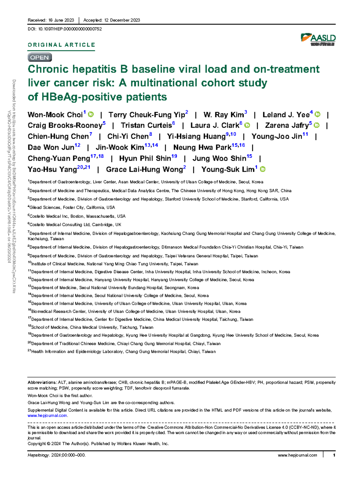Chronic Hepatitis B Baseline Viral Load and HCC Risk: A Multinational ...