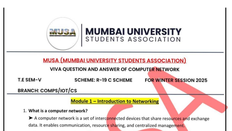 MUSA T.E. COMPS Computer Networks Viva Questions for Winter 2025 - Studocu