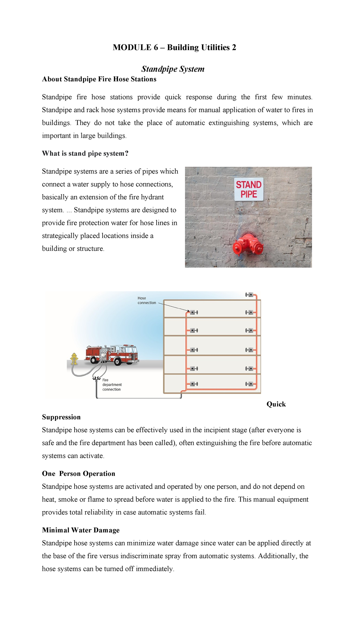 Module 6: Standpipe Systems and Their Importance in Fire Safety - Studocu
