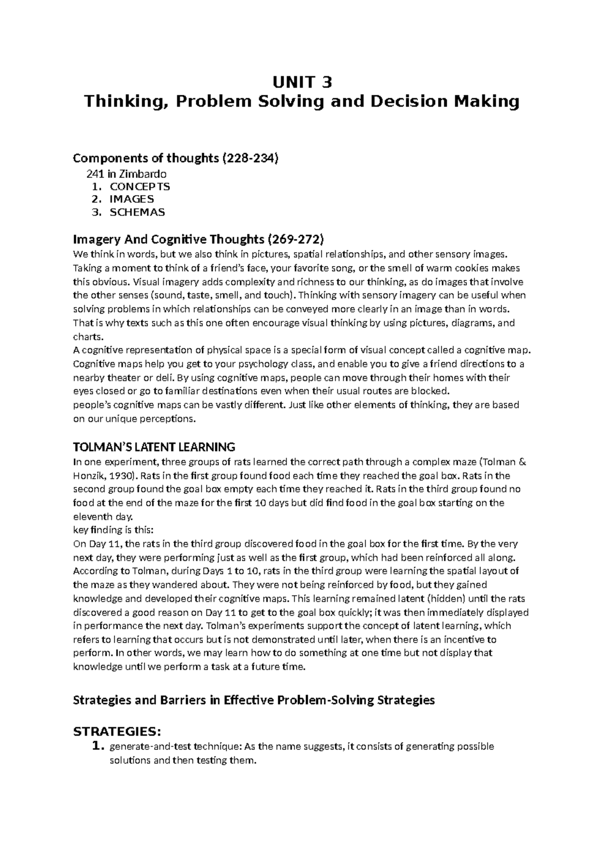 Cognitive psy unit 3 notes - UNIT 3 Thinking, Problem Solving and ...